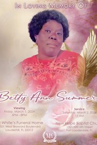 Betty Ann Summers Obituary in Ft. Lauderdale at McWhite's Funeral Home ...