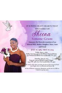 Sheena Simone Grant Obituary in Ft. Lauderdale at McWhite's Funeral ...