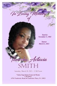 Tanesha Actavia Smith Obituary in Pembroke Pines at Nakia Ingraham ...