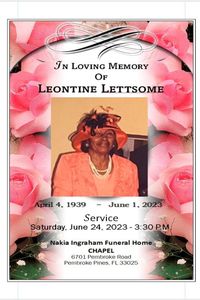 Leontine Lettsome Obituary in Pembroke Pines at Nakia Ingraham Funeral ...