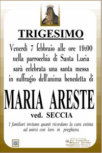 Maria Areste (TRIGESIMO) Necrologio in Barletta a La cattolica di Bracco Savino
