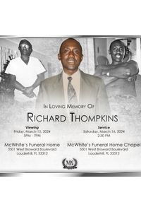 Richard Thompkins Sr. Obituary in Ft. Lauderdale at McWhite's Funeral Home | Obit