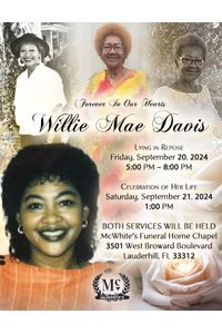 Willie Mae Davis Obituary in Ft. Lauderdale at McWhite's Funeral Home | Obit