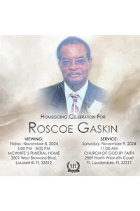 Roscoe Gaskin Obituary in Ft. Lauderdale at McWhite's Funeral Home | Obit