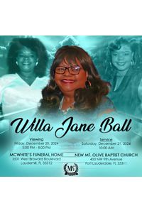 Willa Jane Ball Obituary in Ft. Lauderdale at McWhite's Funeral Home | Obit