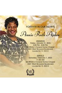 Annie Ruth Ayden Obituary in Ft. Lauderdale at McWhite's Funeral Home ...