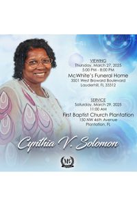 Cynthia V. Solomon Obituary in Ft. Lauderdale at McWhite's Funeral Home | Obit