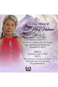 Alice May Palmer Obituary in Ft. Lauderdale at McWhite's Funeral Home ...