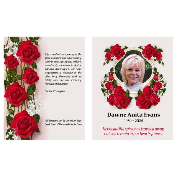 Dawne Anita Evans (Nee Bonnett) Obituary in Grande Prairie at Bear ...