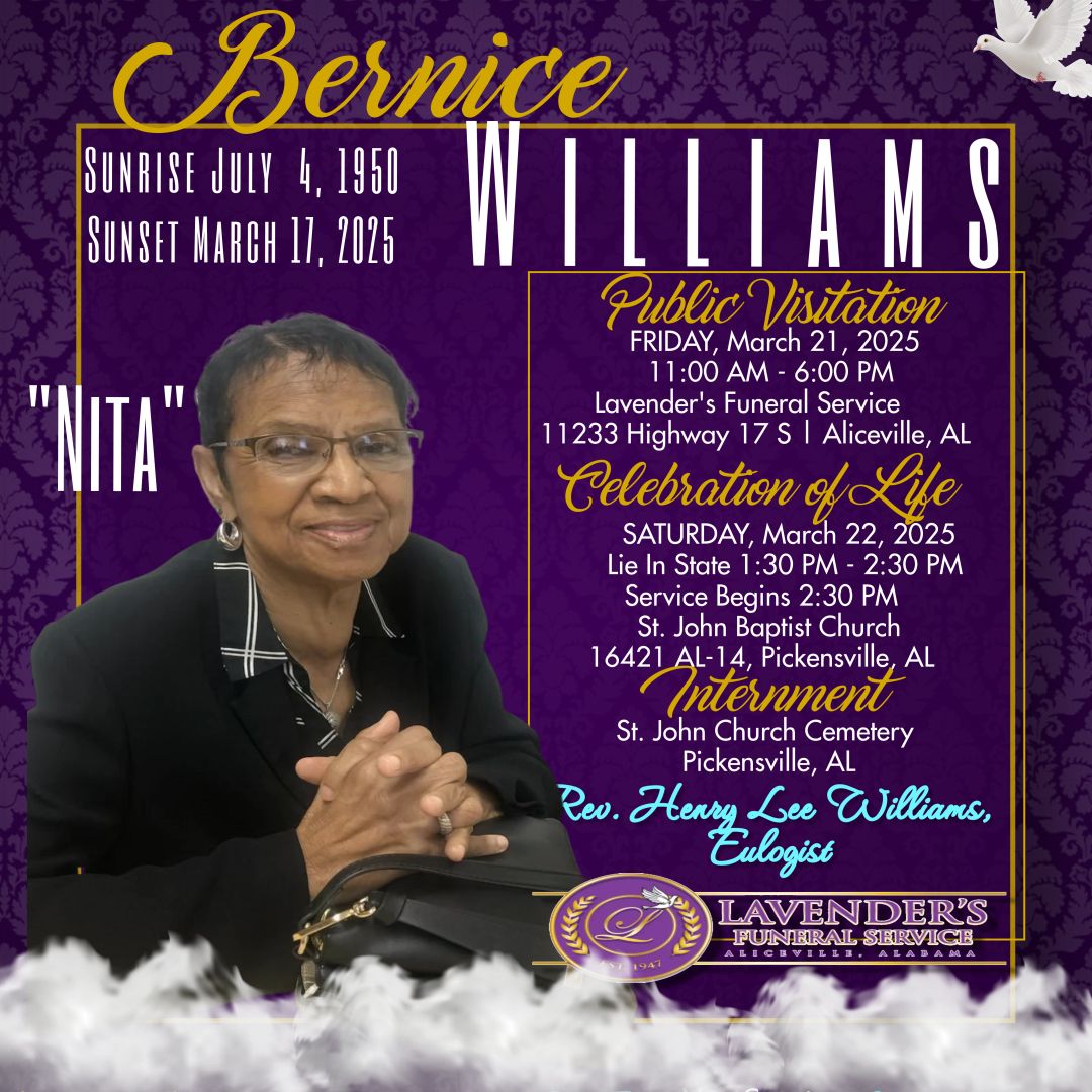 Ms. Bernice Williams Obituary in Aliceville at Lavender's Funeral ...