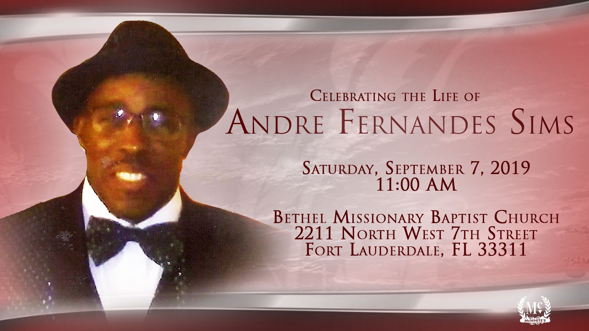 Andre Fernandez Sims Obituary in Ft. Lauderdale at McWhite's Funeral ...