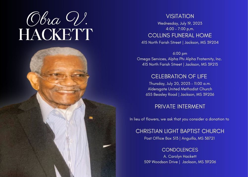 Obra V. Hackett Obituary in Jackson at Service By COLLINS | Obit