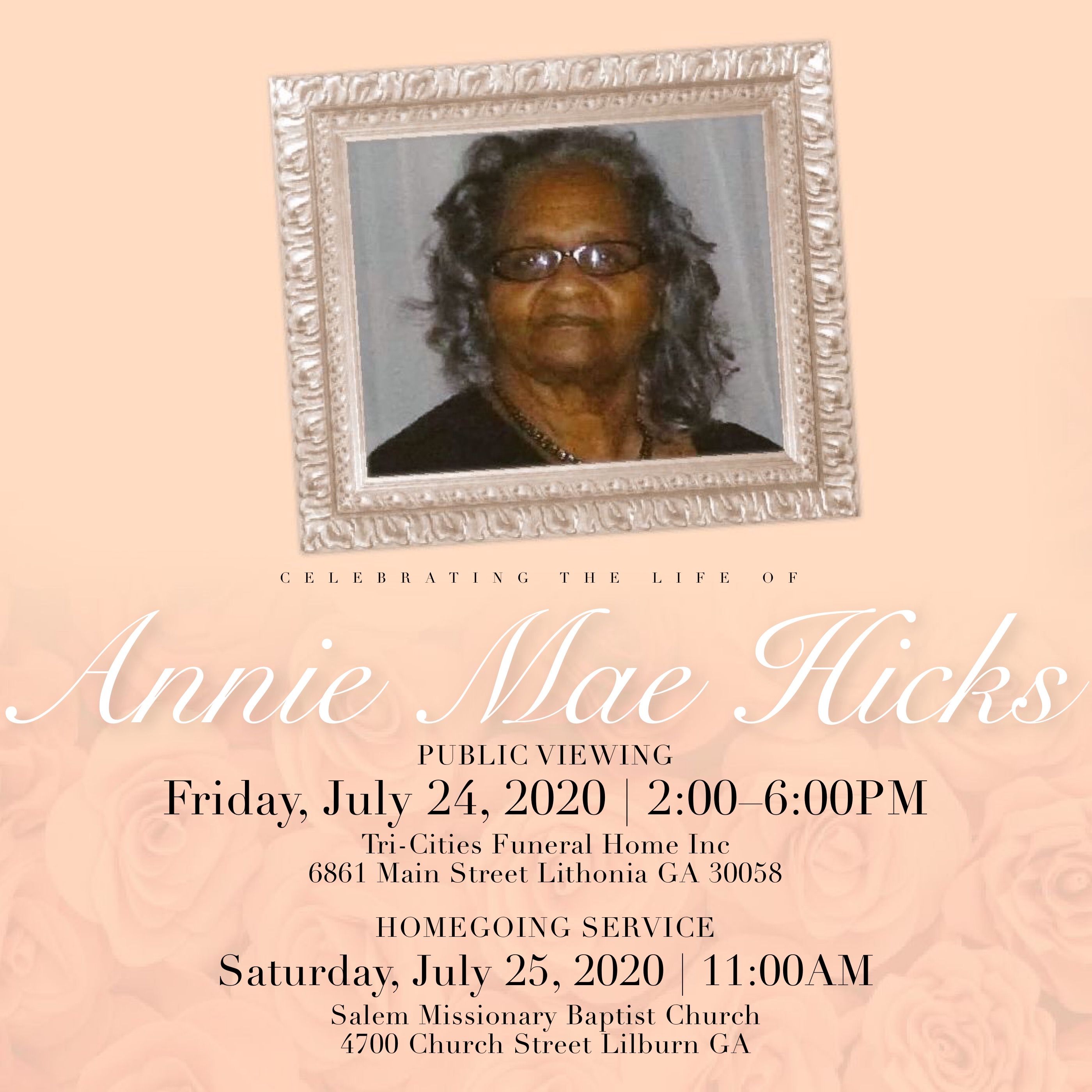 Annie Hicks Obituary in Lithonia at Tri-Cities Funeral Home | Obit