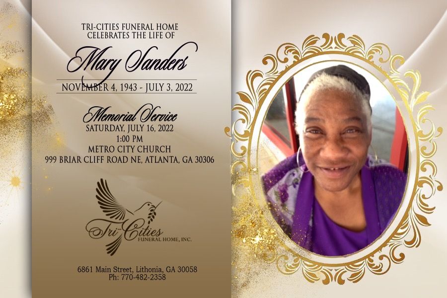 Mary Jane Sanders Obituary in Lithonia at Tri-Cities Funeral Home | Obit