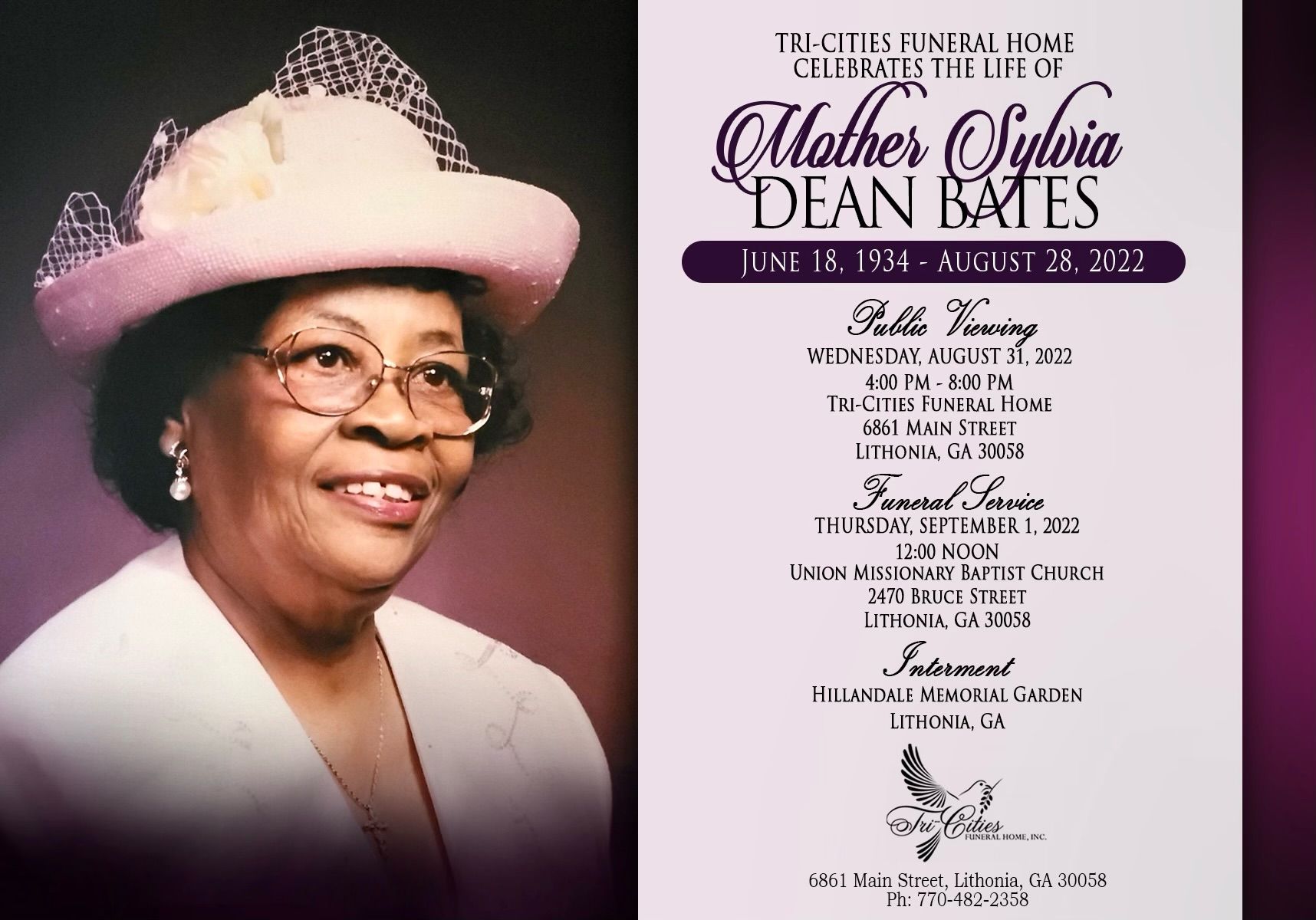 Sylvia Dean Bates Obituary in Lithonia at Tri-Cities Funeral Home | Obit