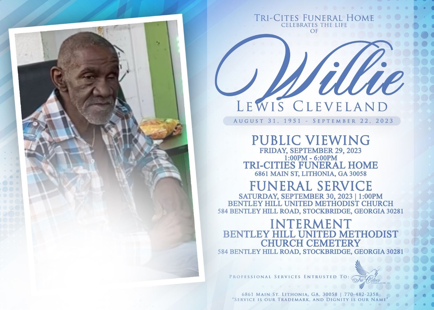 Willie Lewis Cleveland Obituary in Lithonia at Tri-Cities Funeral Home ...
