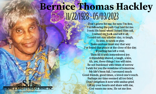 Mrs. Bernice Thomas Hackley Obituary in Tallahassee at Strong & Jones ...