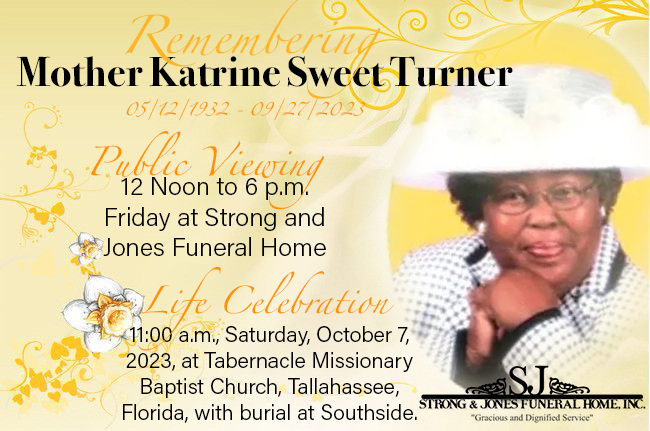 Mother Katrine Sweet Turner Obituary in Tallahassee at Strong & Jones ...