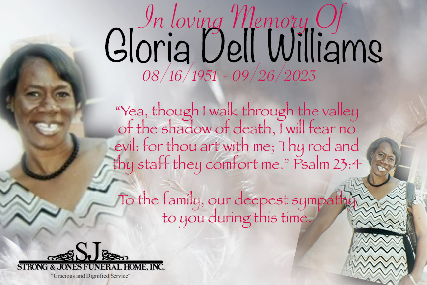 Mrs. Gloria Williams Obituary in Tallahassee at Strong & Jones Funeral ...